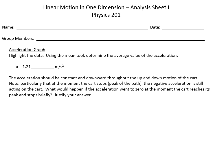 Solved Linear Motion in One Dimension - Analysis Sheet | Chegg.com