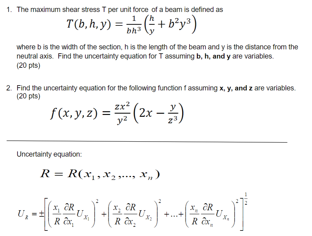 Solved 1. The maximum shear stress T per unit force of a | Chegg.com