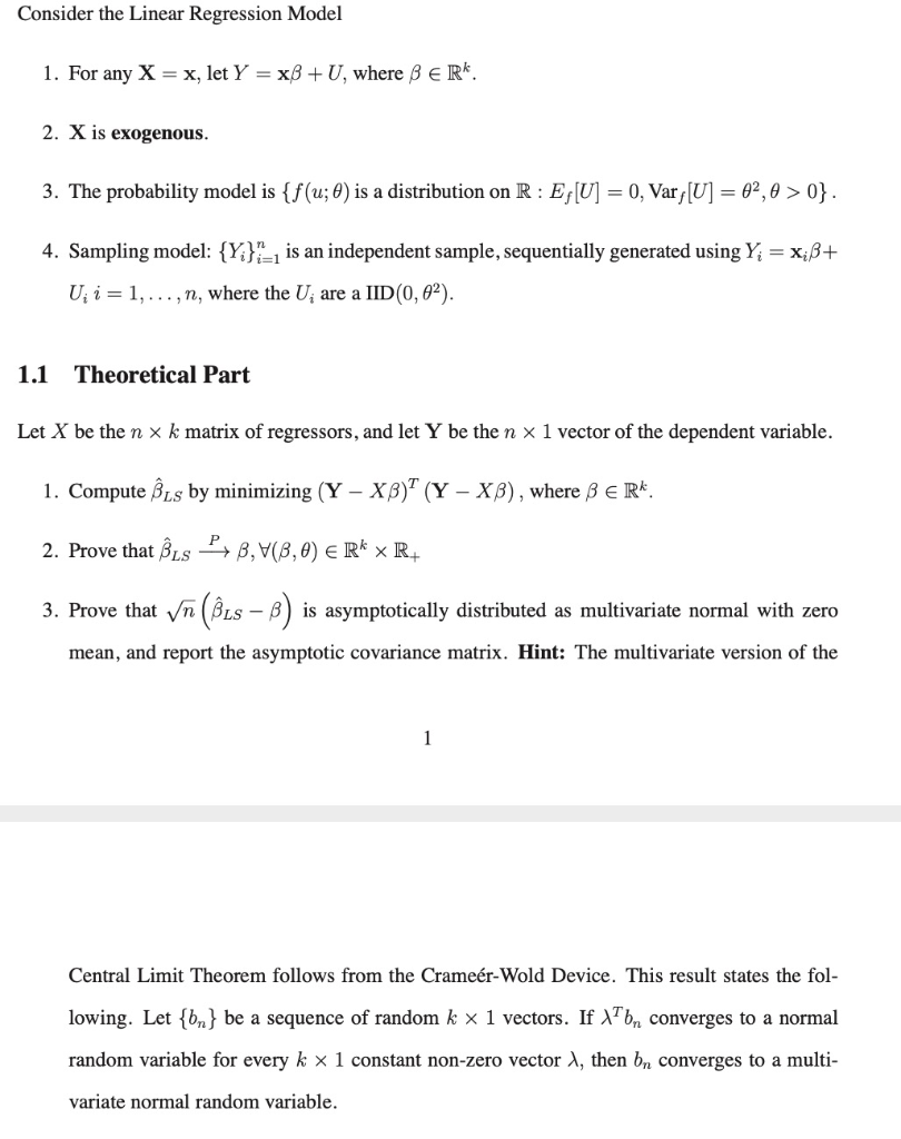 Solved Consider the Linear Regression Model 1. For any X = | Chegg.com