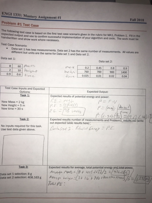 ENGI 1331 : Mastery Assignment #1 Problem #1 Test | Chegg.com