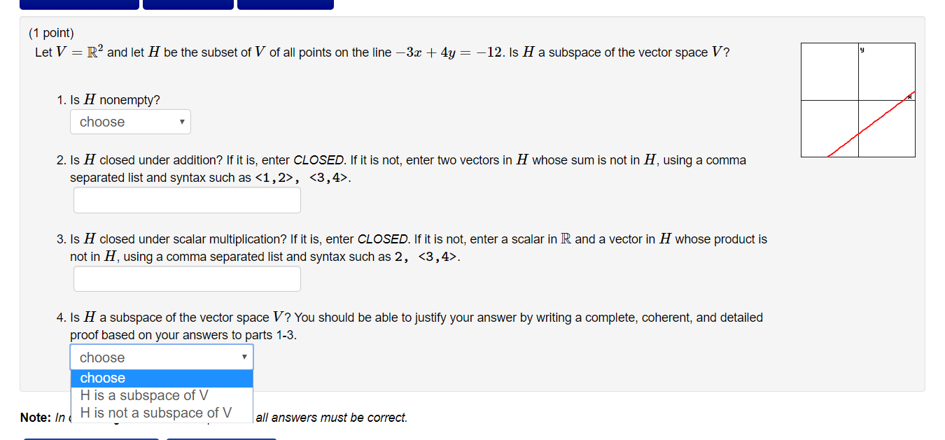 Solved (1 point) Let V=R2 and let H be the subset of V of | Chegg.com