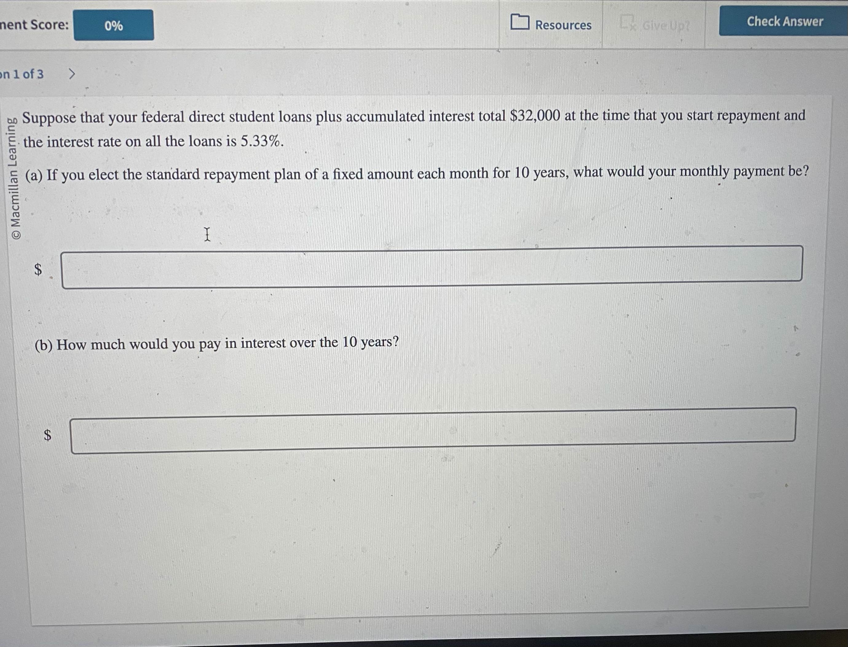 Solved on Suppose that your federal direct student loans | Chegg.com