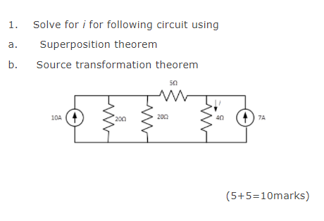 Solved a. 1. Solve for i for following circuit using | Chegg.com