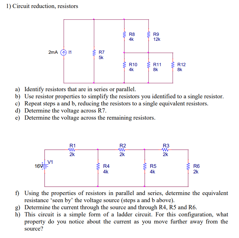Solved 1) Circuit reduction, resistors a) Identify resistors | Chegg.com
