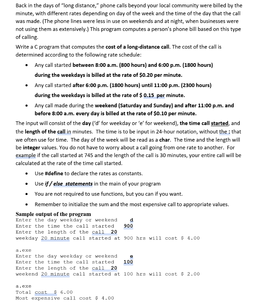 Solved Back in the days of "long distance," phone calls | Chegg.com