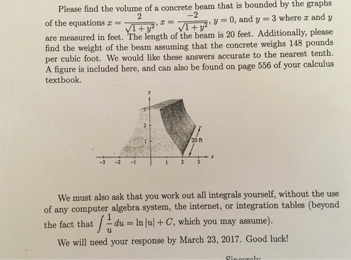 Solved Find the volume of a concrete beam that is bounded by | Chegg.com
