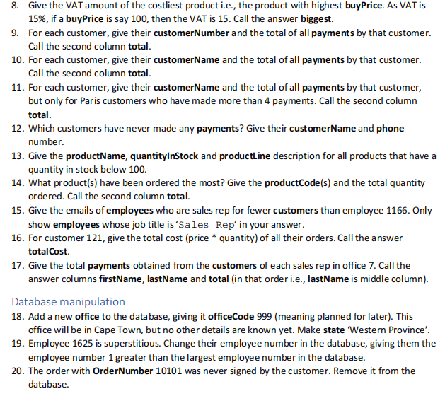 Solved MySQL Sample Database Diagram productlines | Chegg.com