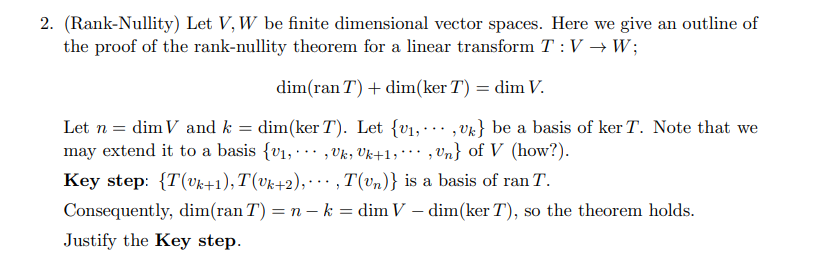 Solved (Rank-Nullity) Let V,W be finite dimensional vector | Chegg.com
