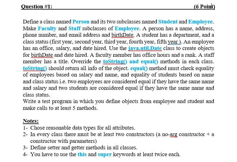 Solved Question #1: (6 Point) Define a class named Person | Chegg.com