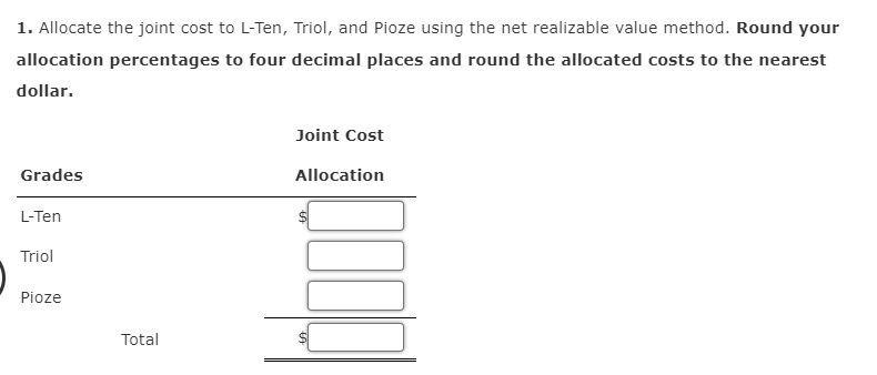 Solved Allocating Joint Costs Using the Net Realizable Value | Chegg.com