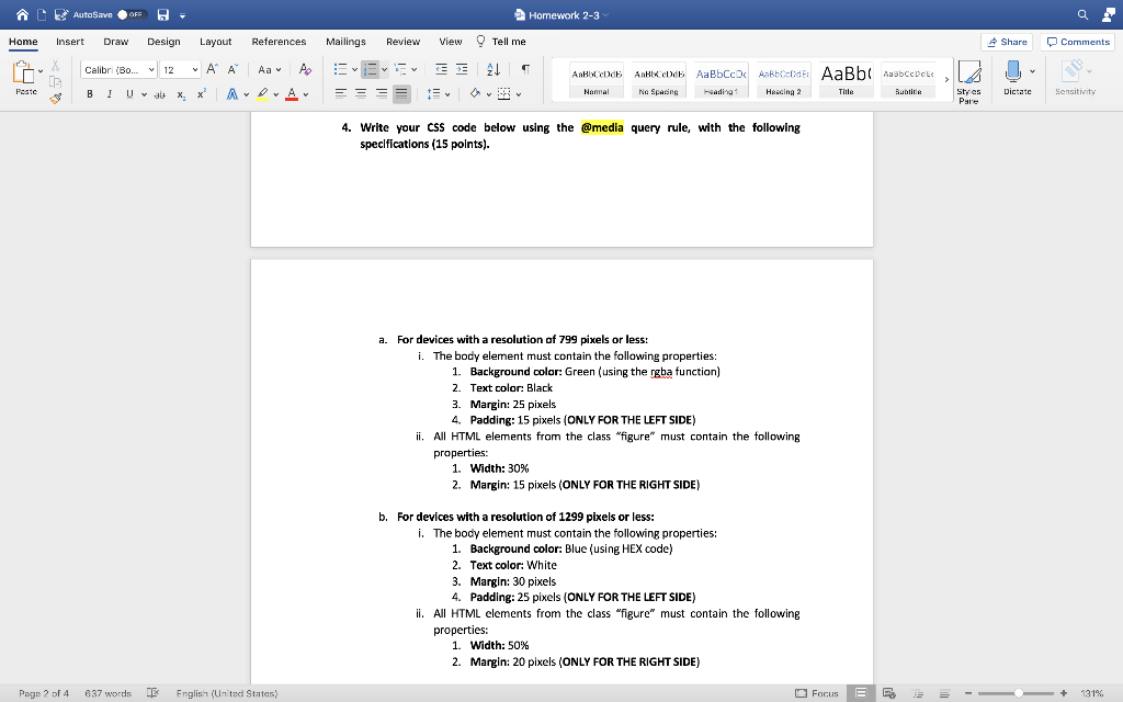 Solved 4. Write your css code below using the @media query | Chegg.com