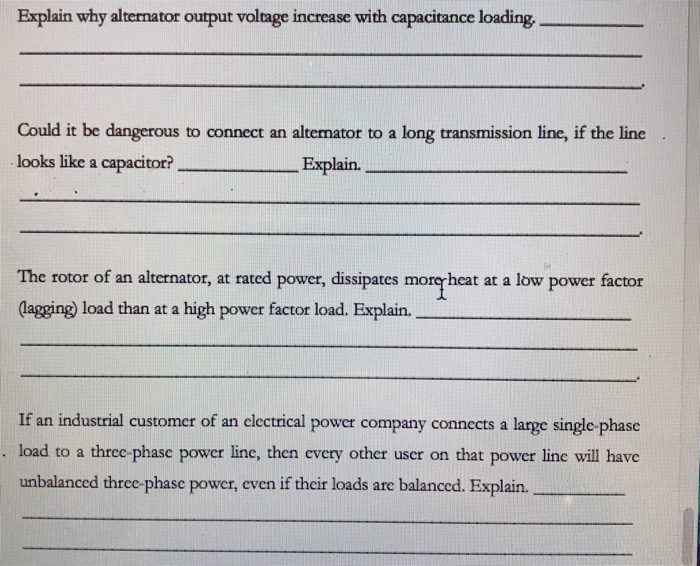 Solved Explain why alternator output voltage increase with | Chegg.com