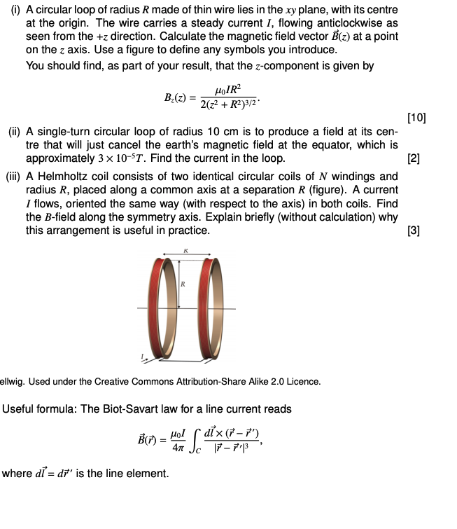 Solved (i) A circular loop of radius R made of thin wire | Chegg.com