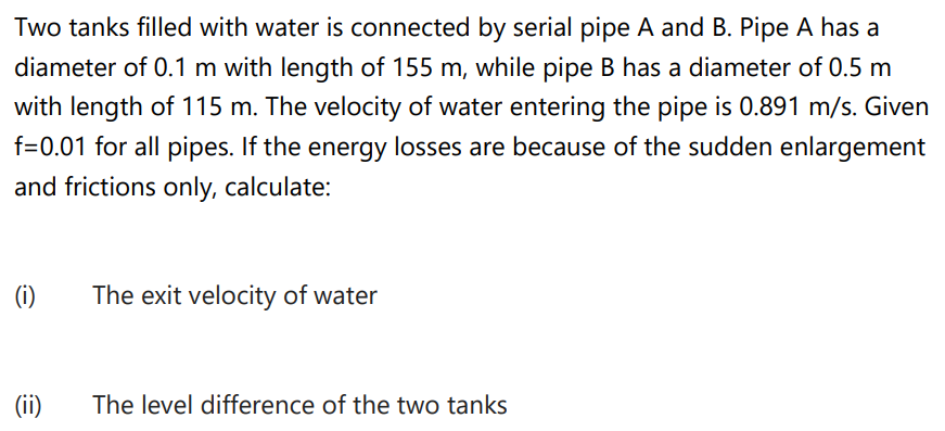 Solved Two tanks filled with water is connected by serial | Chegg.com