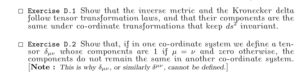 Solved Exercise D.1 Show that the inverse metric and the | Chegg.com