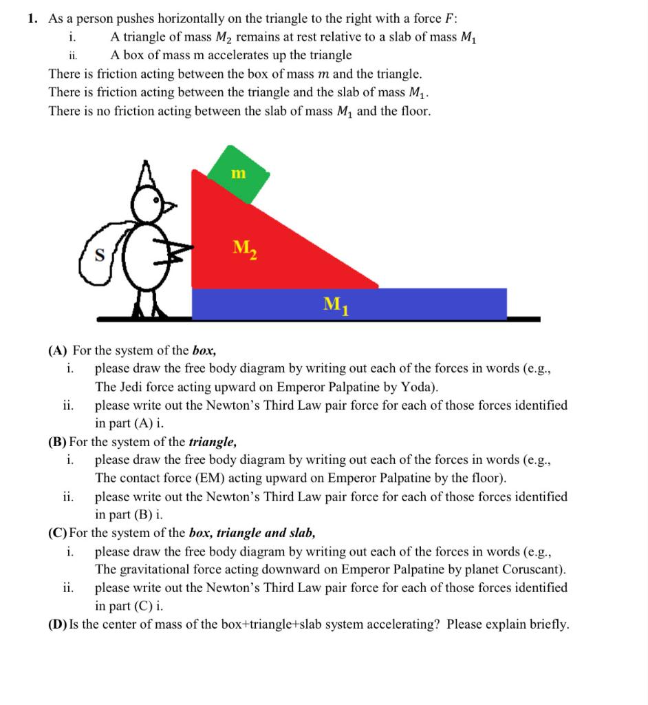 Solved 1. As a person pushes horizontally on the triangle to | Chegg.com