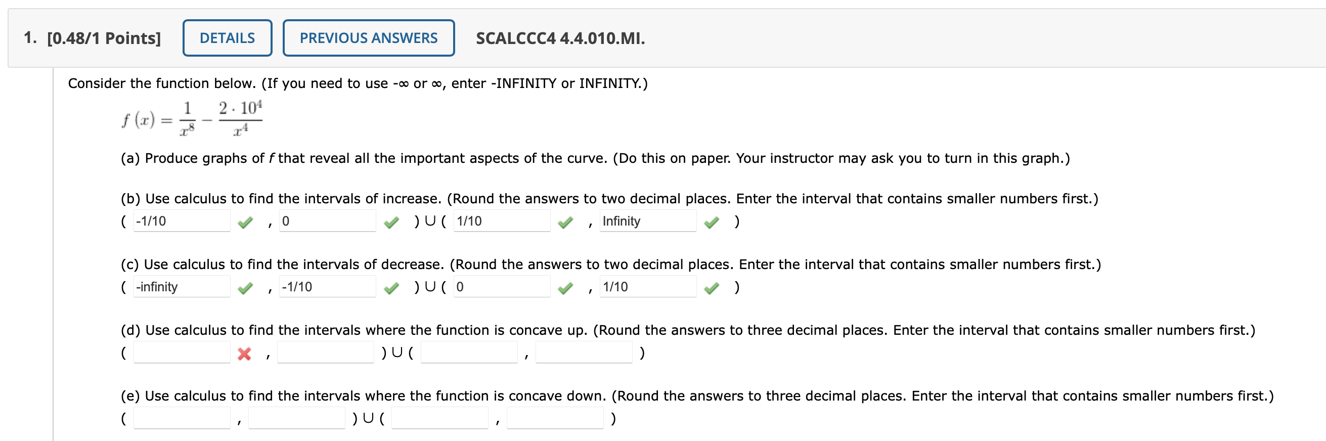 Solved 1. [0.48/1 Points] DETAILS PREVIOUS ANSWERS SCALCCC4 | Chegg.com