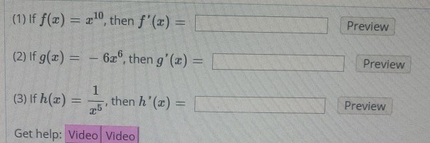 Solved (1) If f(x) = x10, then f'(x) = Preview (2) If g(x) = | Chegg.com