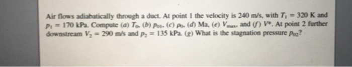 Solved Air flows adiabatically through a duct. At point I | Chegg.com