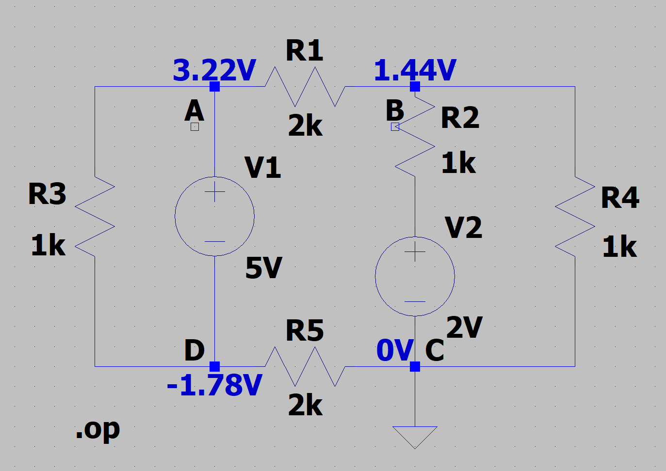 Solved R1 3.22V А 1.44V B 2k R2 V1 R3 + R4 1k V2 + 1k 5V R5 | Chegg.com