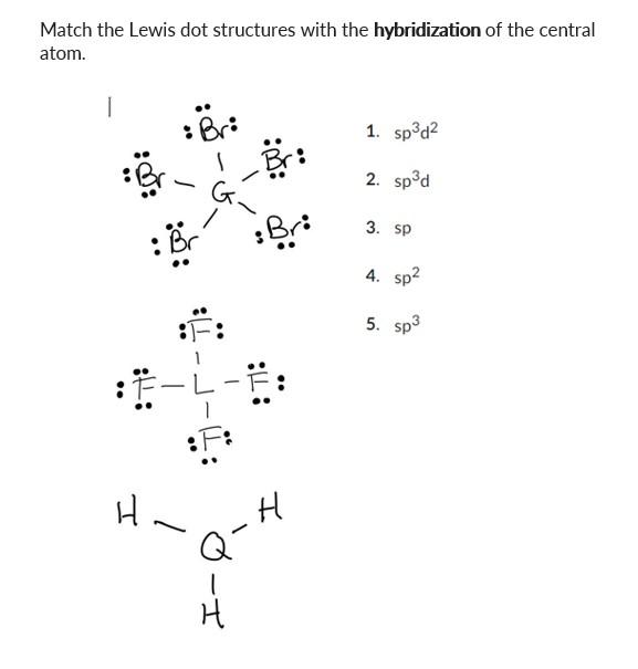 Solved Match the Lewis dot structures with the hybridization | Chegg.com