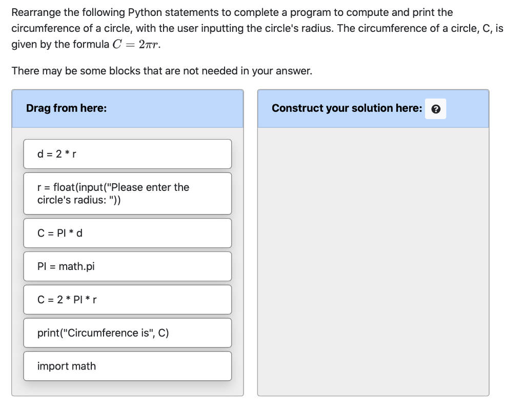 Solved Rearrange the following Python statements to complete | Chegg.com