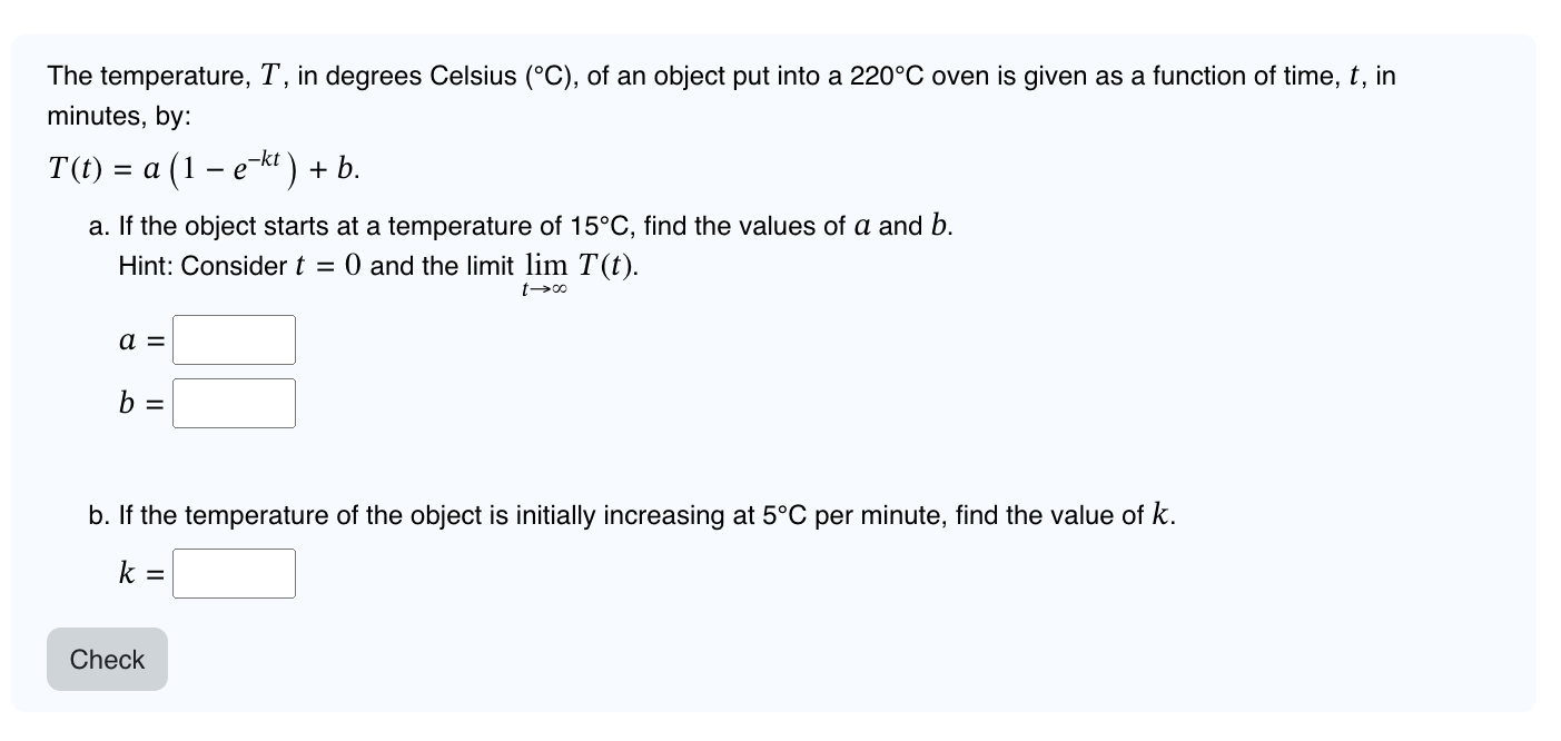Solved The temperature, T, ﻿in degrees Celsius (°C), ﻿of an | Chegg.com