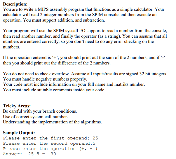 Solved Description: You are to write a MIPS assembly program | Chegg.com