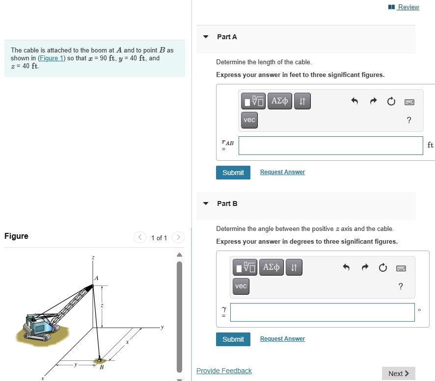 Solved The cable is attached to the boom at A and to point B | Chegg.com