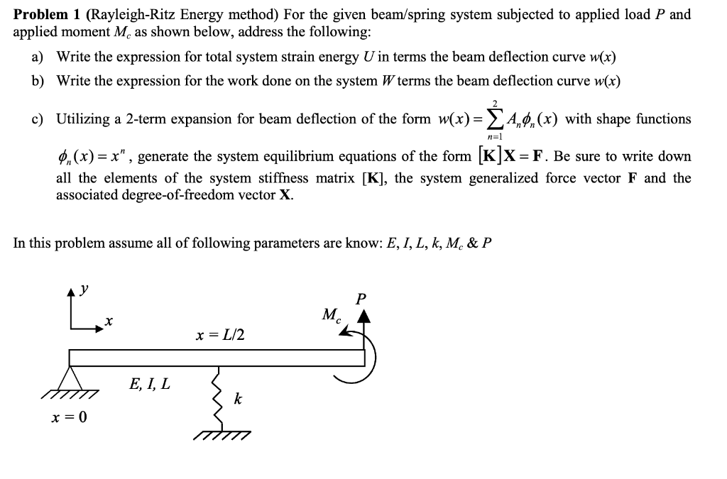 Solved Problem 1 (Rayleigh-Ritz Energy method) For the given | Chegg.com