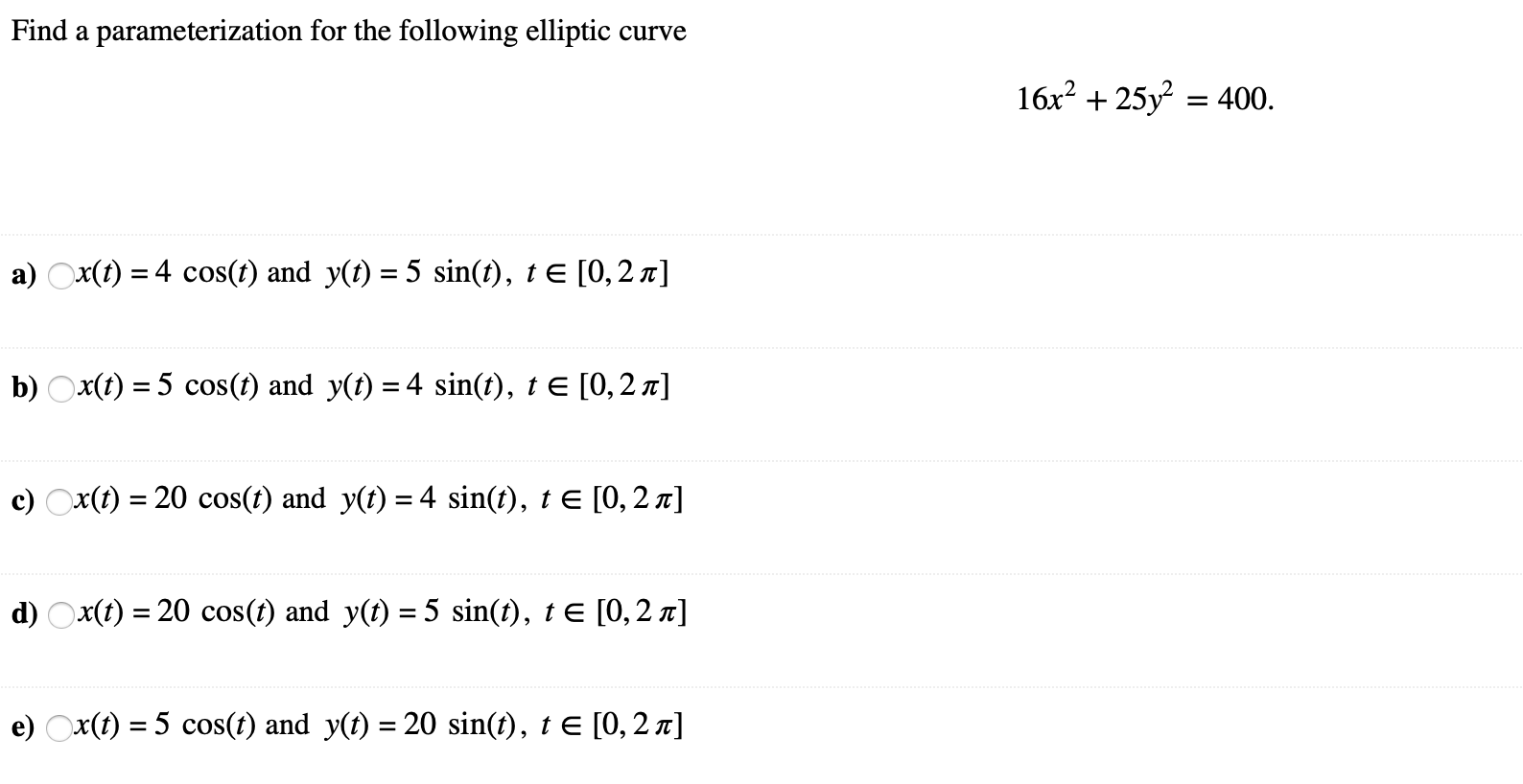 Solved Find a parameterization for the following elliptic | Chegg.com