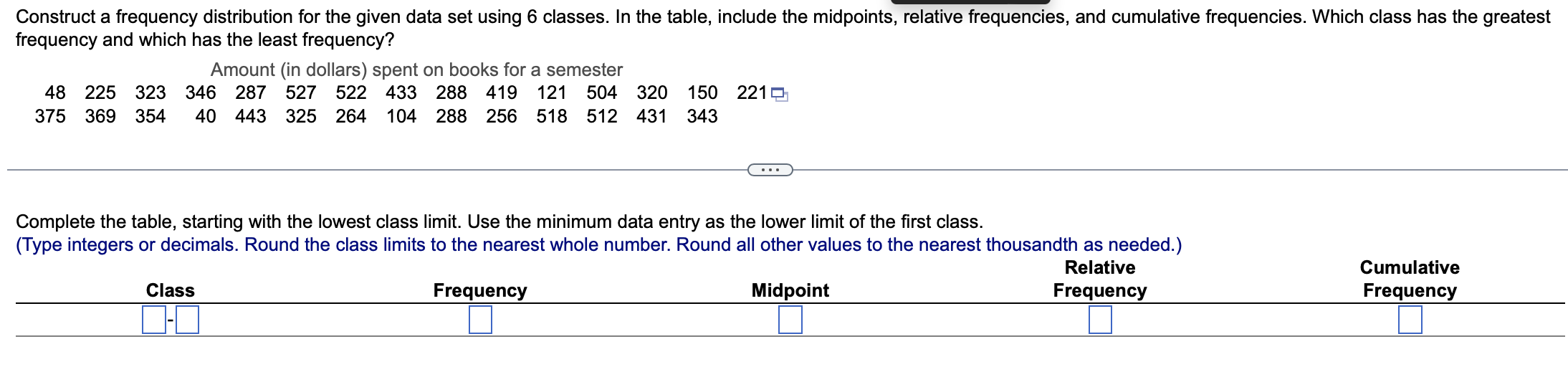 Solved Construct a frequency distribution for the given data | Chegg.com