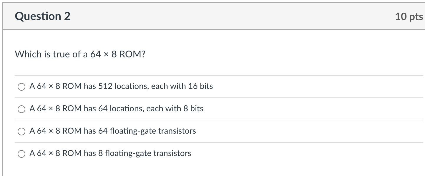 Solved Which is true of a 64×8 ROM? A 64×8 ROM has 512 | Chegg.com