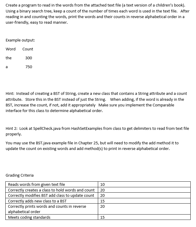 Solved Create a program to read in the words from the | Chegg.com