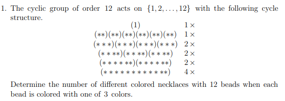 Solved 1. The cyclic group of order 12 acts on {1,2,...,12} | Chegg.com
