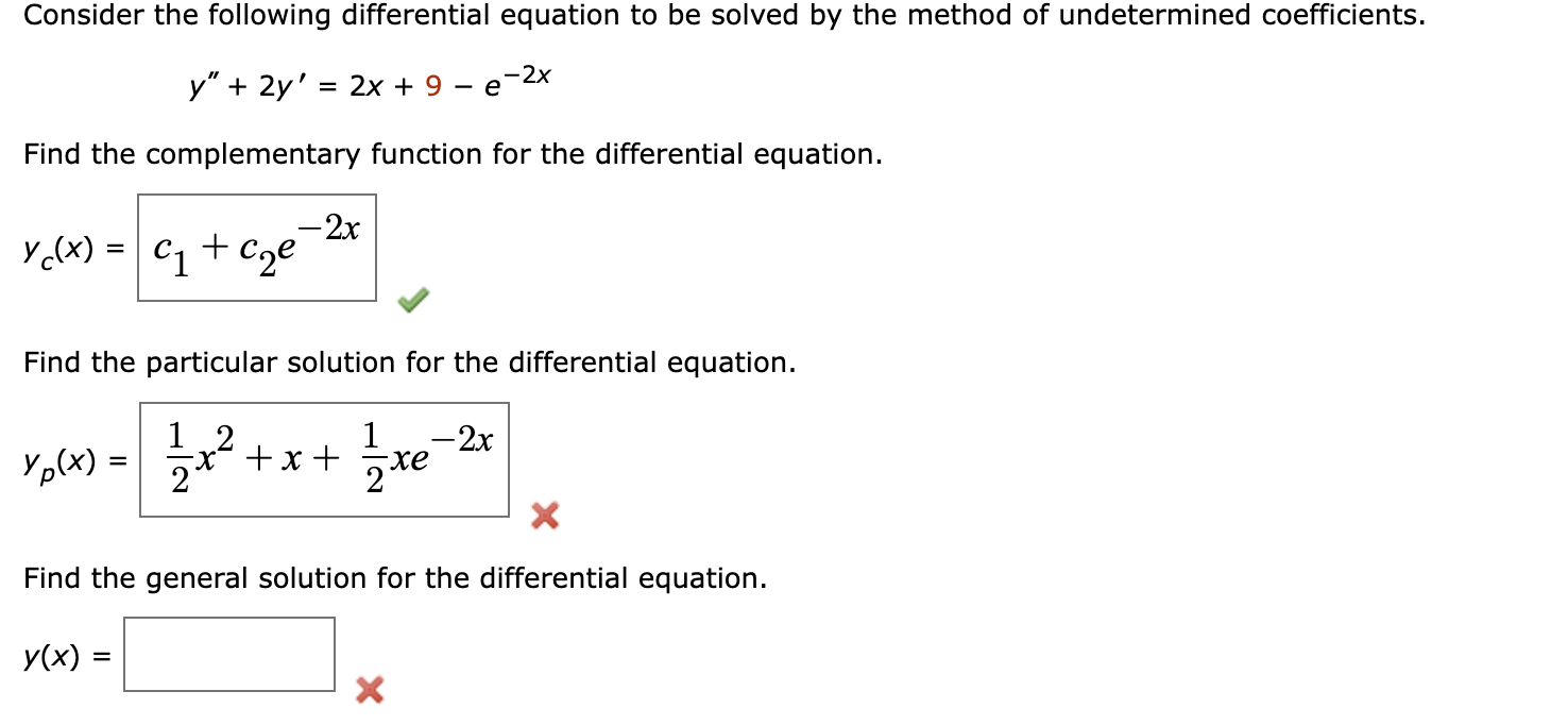 Solved y′′+2y′=2x+9−e−2x Find the complementary function for | Chegg.com