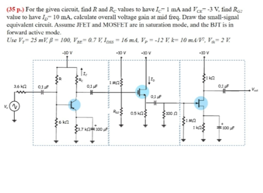 Solved (35 p.) For the given circuit, find R and Rc values | Chegg.com