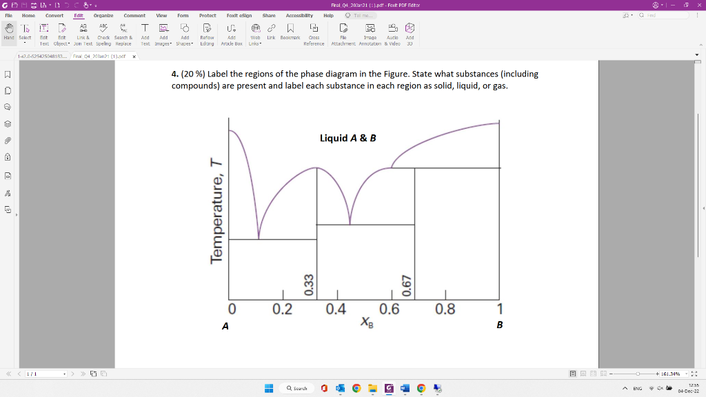 Solved 4. (20%) Label the regions of the phase diagram in | Chegg.com
