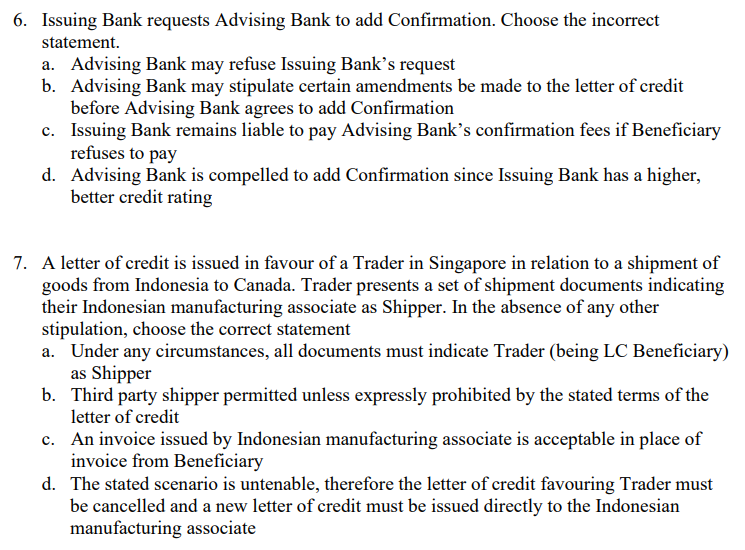 Solved 6. Issuing Bank requests Advising Bank to add | Chegg.com