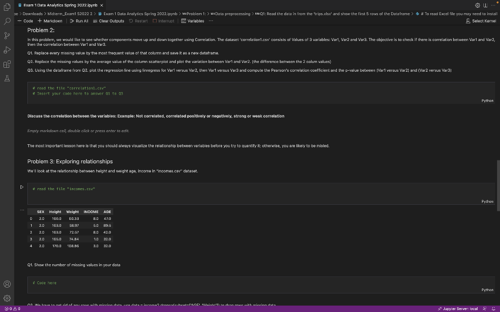 Solved D o Exam 1 Data Analytics Spring 2022.ipynh x 部 | de | Chegg.com