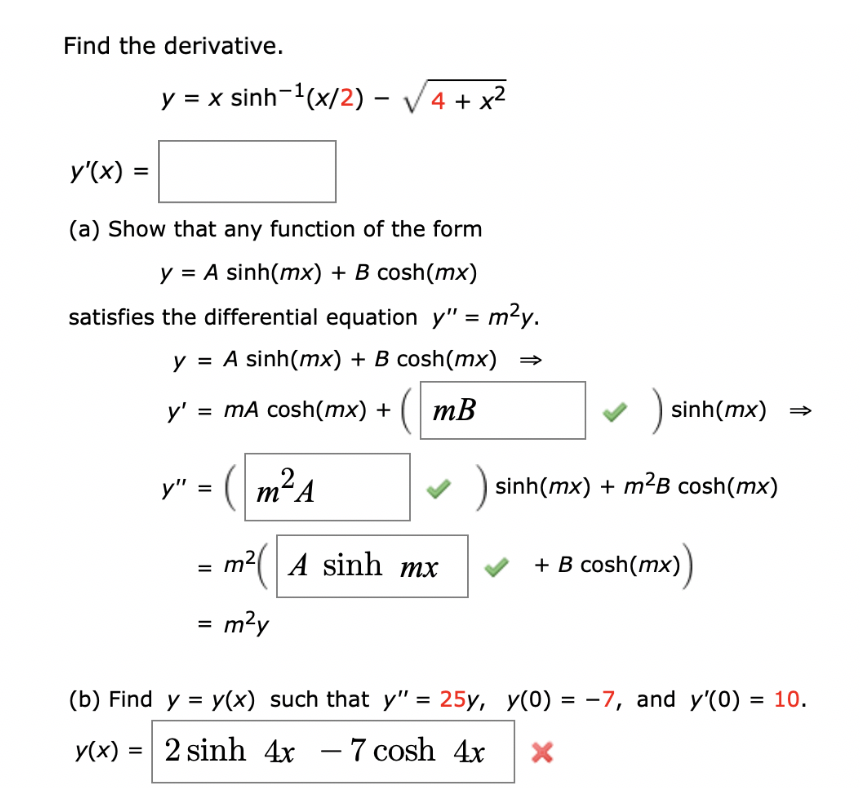 Solved Find the derivative. y = x sinh-1(x/2) - V4 + x2 | Chegg.com