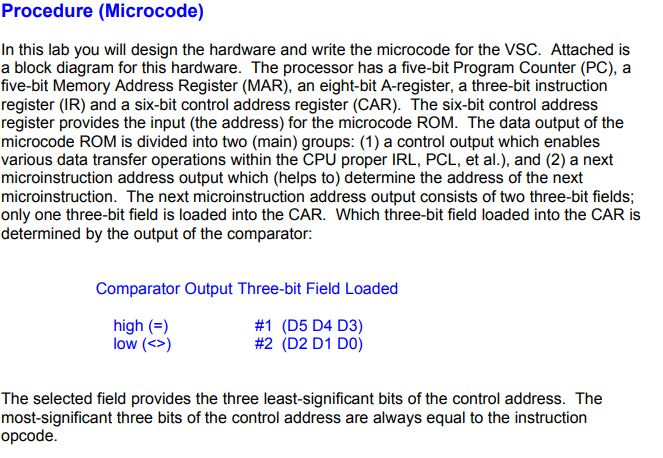 Procedure (Microcode) In this lab you will design the | Chegg.com