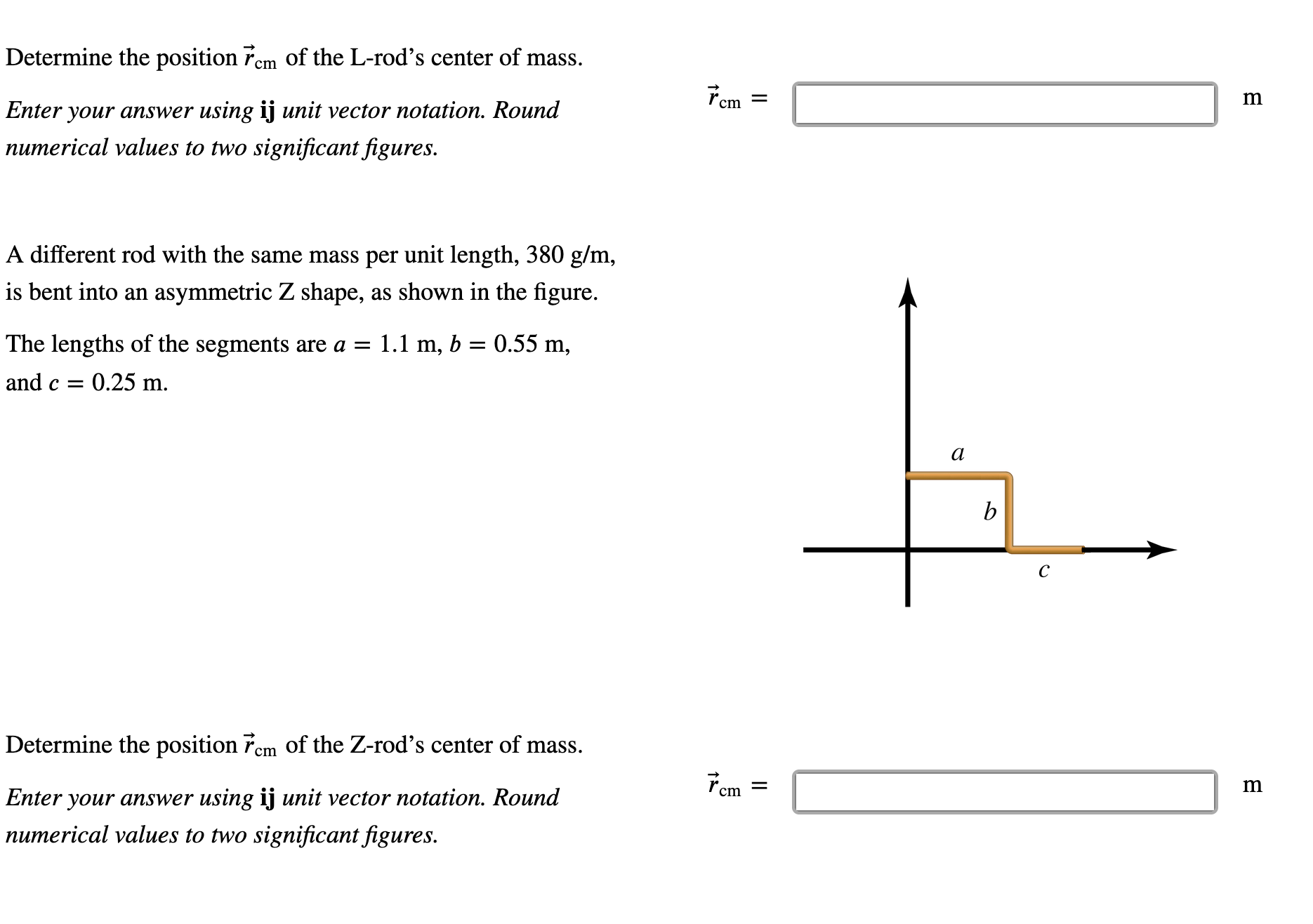 Solved Determine the position rcm of the L-rod's center of | Chegg.com