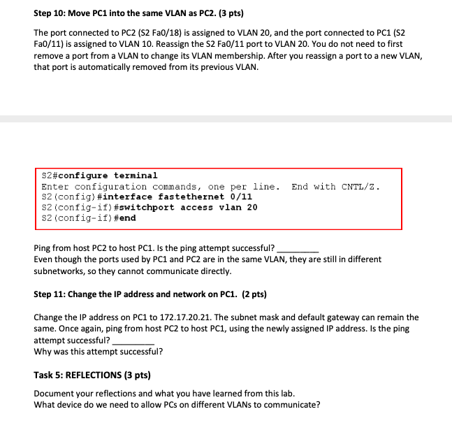 LAB: VLAN CONFIGURATION (60 pts) Topology Diagram PC1 | Chegg.com