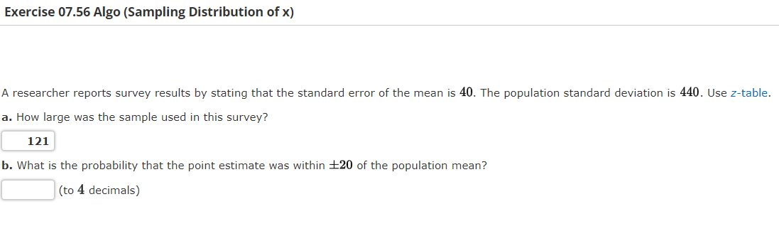 Solved Exercise 07.56 Algo (Sampling Distribution of x ) A | Chegg.com