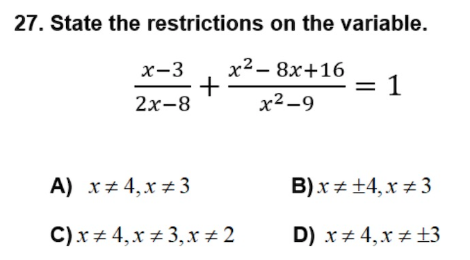 Solved 27. State the restrictions on the variable. X-3 x2 – | Chegg.com
