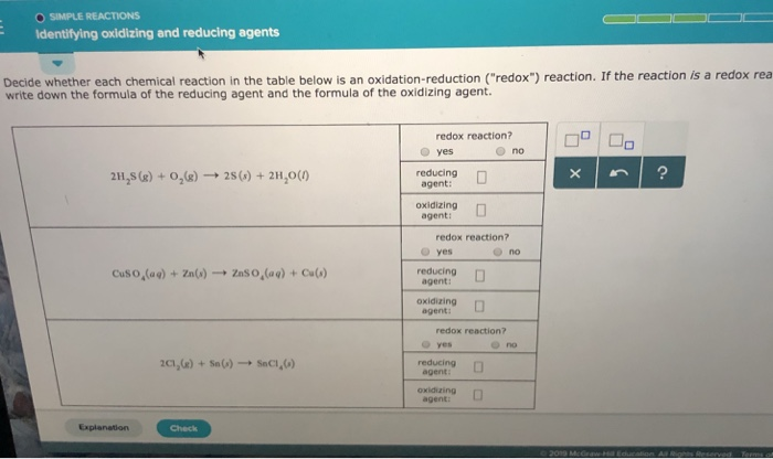 Solved O SIMPLE REACTIONS Identifying oxidizing and reducing | Chegg.com