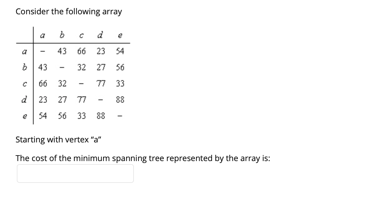 Solved Consider the following array 3 c 43 66 23 54 b 43 32 | Chegg.com