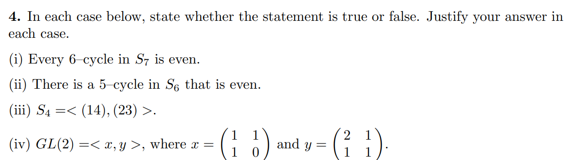 Solved 4. In each case below, state whether the statement is | Chegg.com
