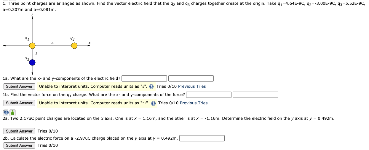 Solved 1. Three point charges are arranged as shown. Find | Chegg.com